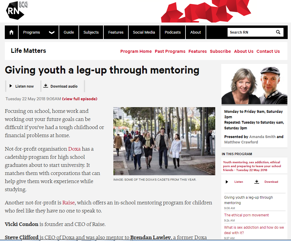 ABC Radio National Life Matters - Cadetship - Doxa Youth Foundation